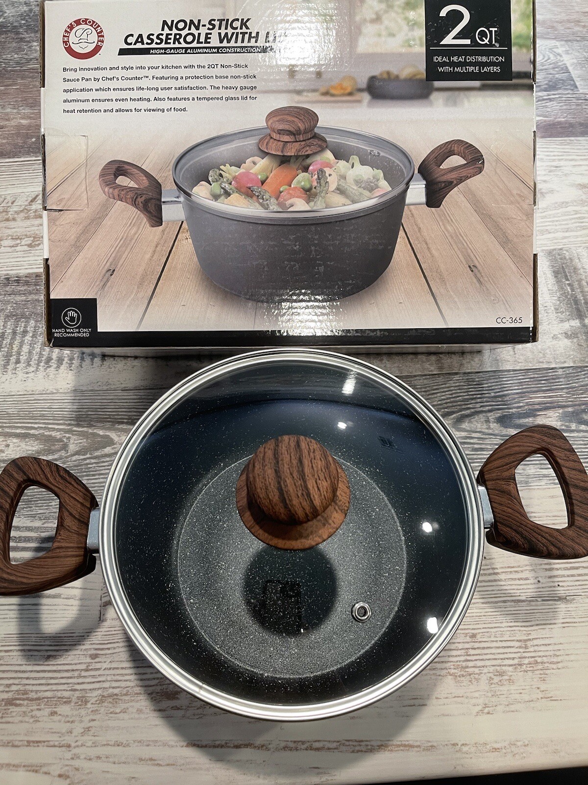 New Chef’s Counter 2 QT Non-Stick Casserole Sauce Pot Aluminum Base ...