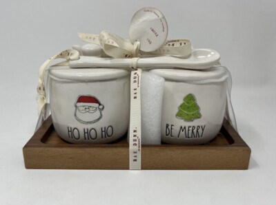 Rae Dunn Santa HO HO HO & Christmas Tree BE MERRY Jam Jelly Jar Set ...