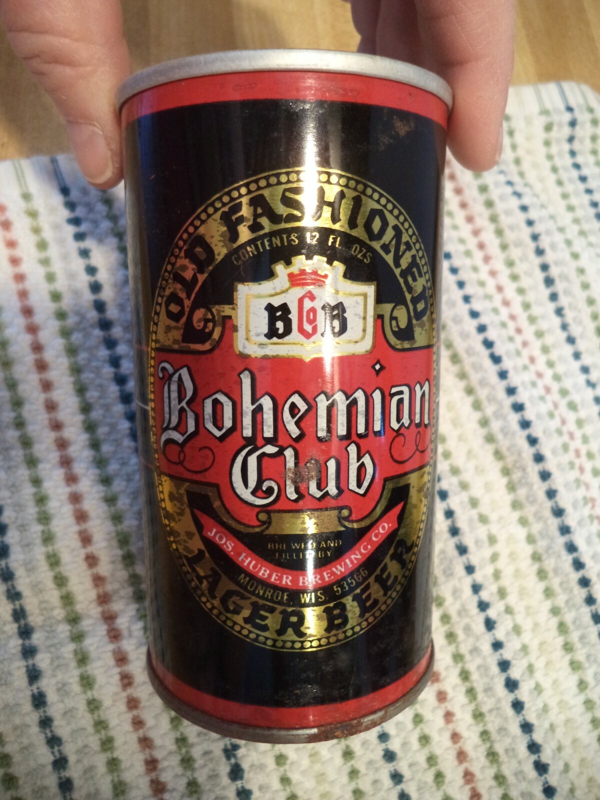 BOHEMIAN CLUB LAGER 12 OZ STRAIGHT EDGE STEEL BEER CAN JOS. HUBER CO ...