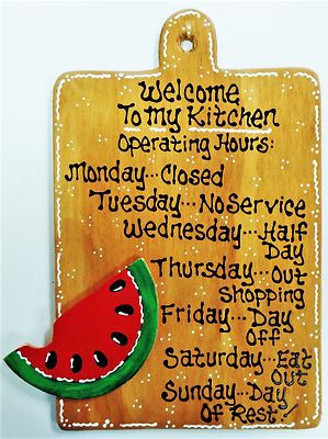 WATERMELON Kitchen Operating Hours SIGN Plaque Wal Art Decor Hanger ...