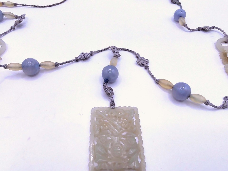 Antique Chinese Devil's Work Hand Carved Natural Jade Necklace RARE | eBay