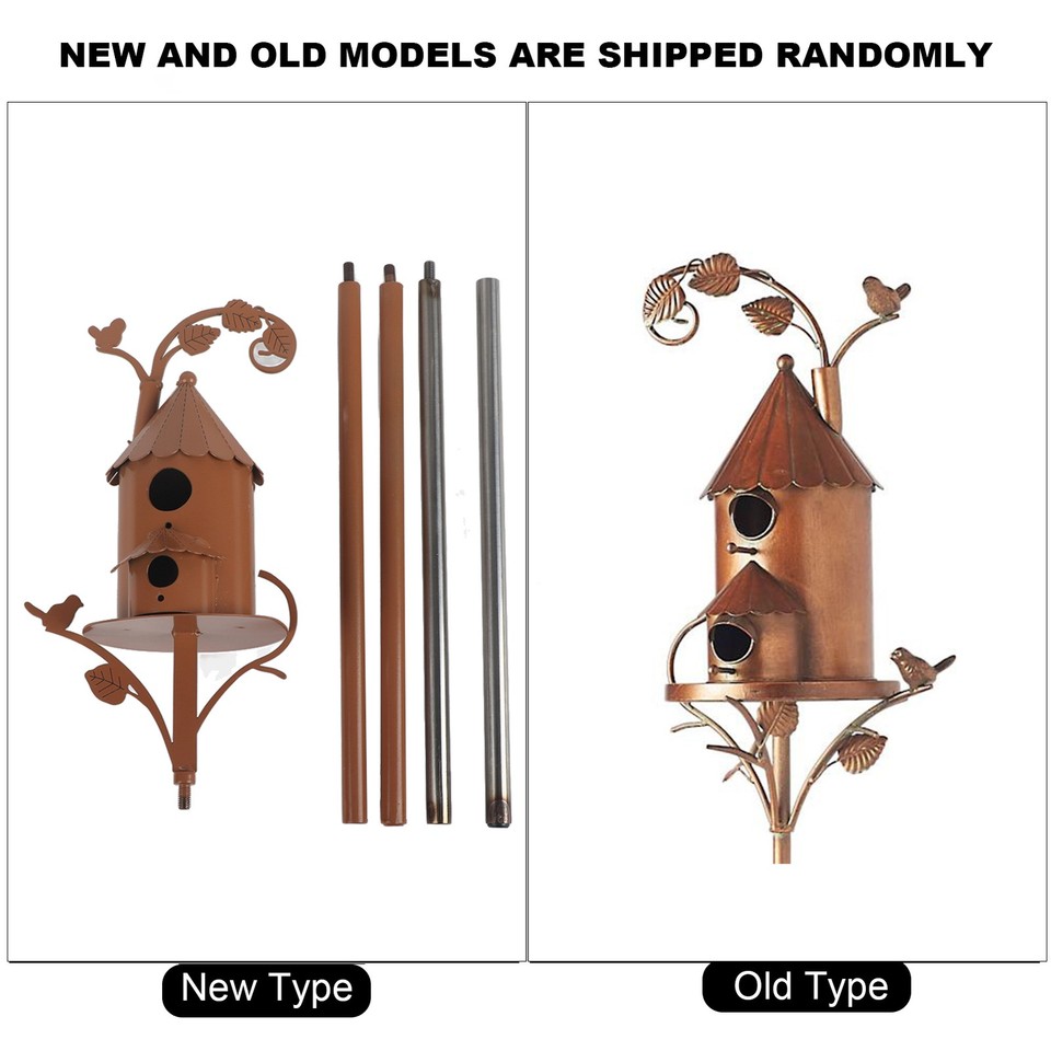 Metal Bird House with Pole Metal Art Cottage Bird House Stakes Garden ...