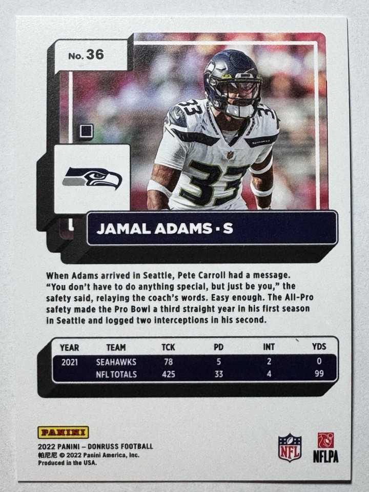 JAMAL ADAMS Seattle Seahawks 2022 Panini Donruss GOLD HOLO PRESS PROOF ...
