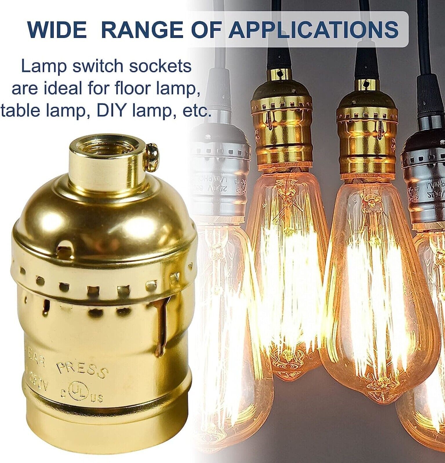 HQRP Medium Base Lamp Holder E26 Bulb 660W 250V Keyless 1/8 IP Threads ...