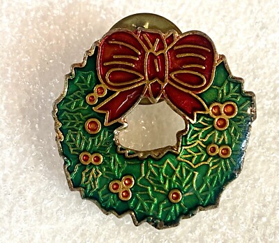 Enamel Christmas Wreath Bow Holiday Brooch Lapel Pin 1” Vintage | eBay