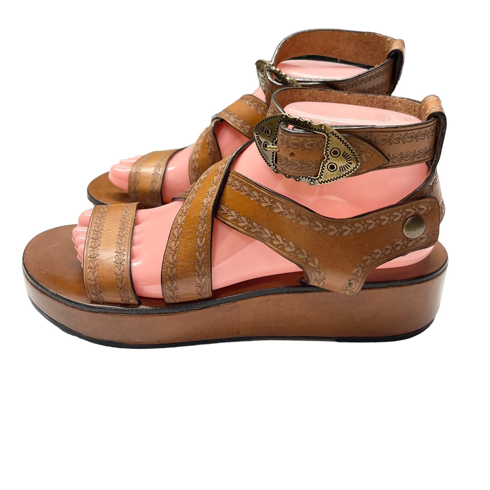 Isabel Marant Nuriee Leather Platform Sandal Cognac S… - Gem