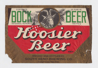 Hoosier Bock Beer IRTP Beer Label South Bend Brewing Co IN | eBay