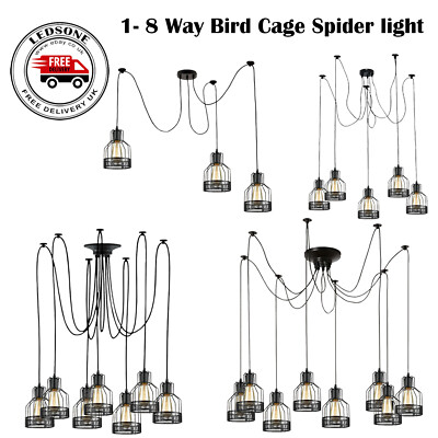 Ceiling Spider Light Fitting Industrial Chandelier Lamp Cage Hanging ...