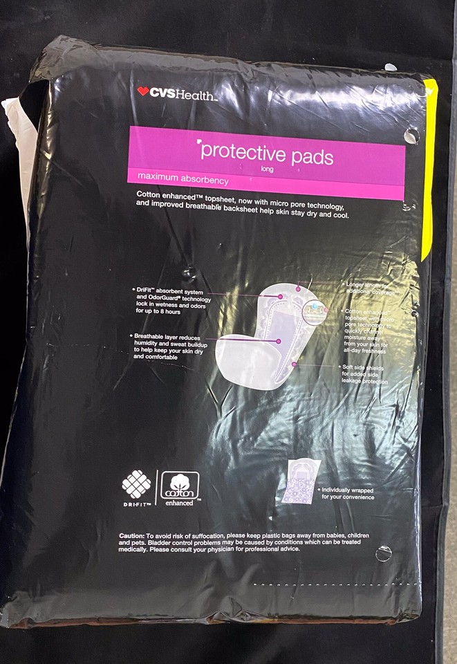 CVS Health Women’s Protective Pads Long, Maximum Absorbency (64 Wrapped ...