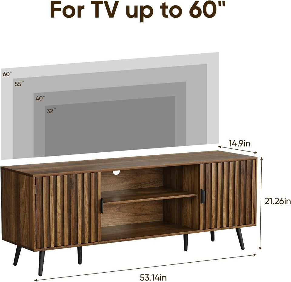 Fendee Walnut Fluted TV Stand Entertainment Unit Walnut Colour Boxed ...