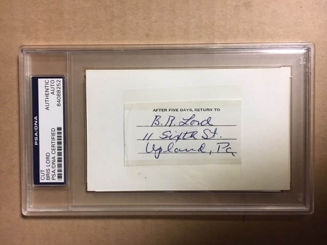 Bris Lord 1905-1913 A's/Cle/Braves d1964 Signed/ Mounted "Cut ...