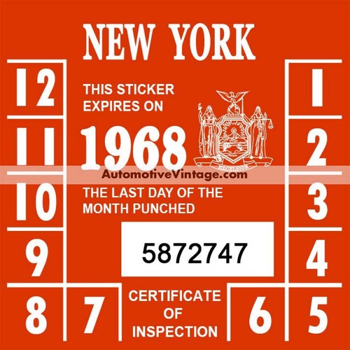 Vintage 1968 New York Windshield Inspection Sticker | eBay