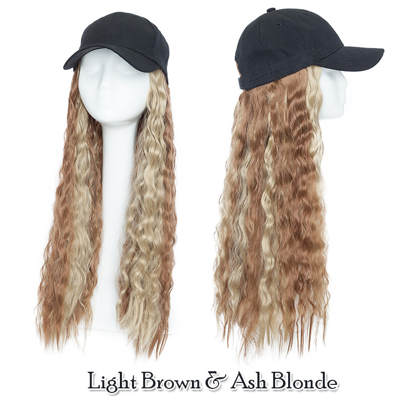 Baseball Cap with Curly Hair Wig Full Wigs Long Natural Wavy HairPiece ...