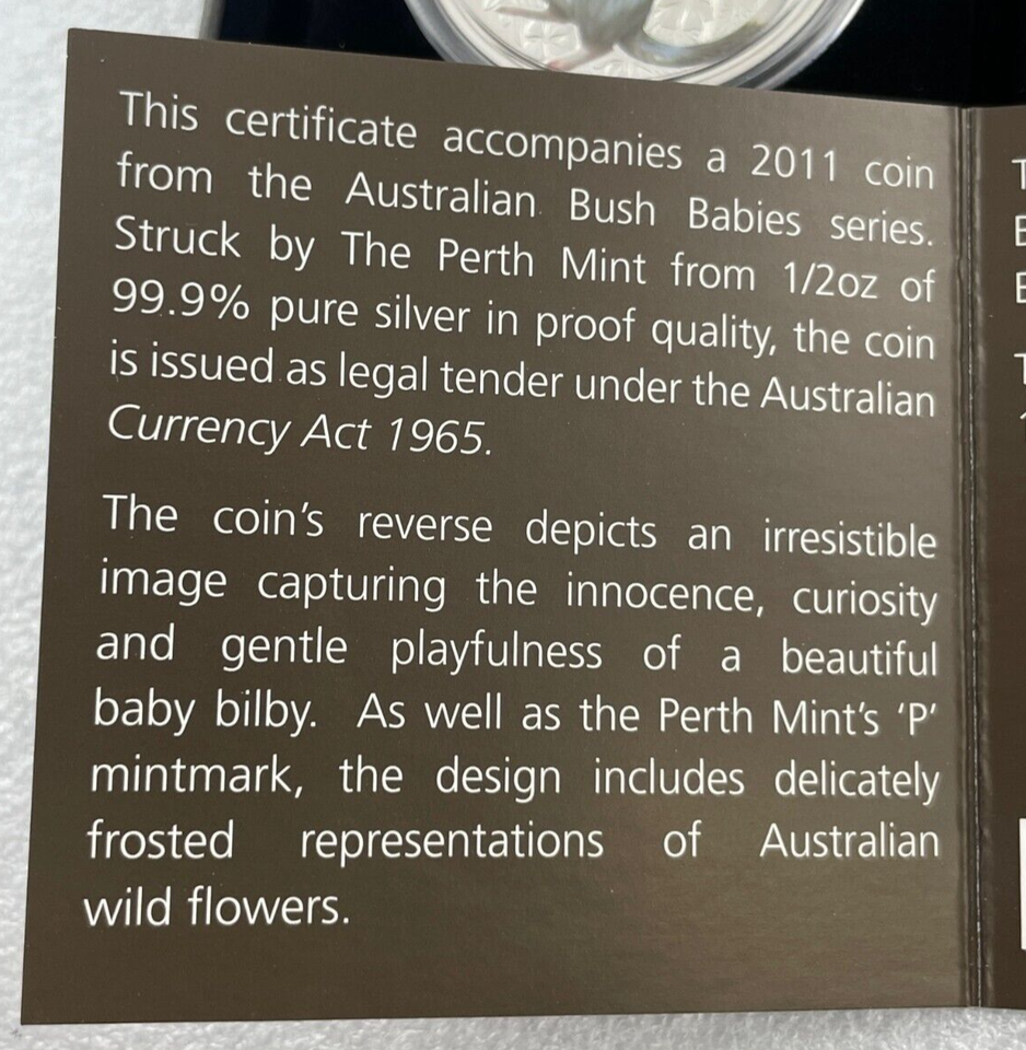 2011 Australian BILBY Bush Babies 1/2oz 99.9% Silver Proof Coin - Perth ...