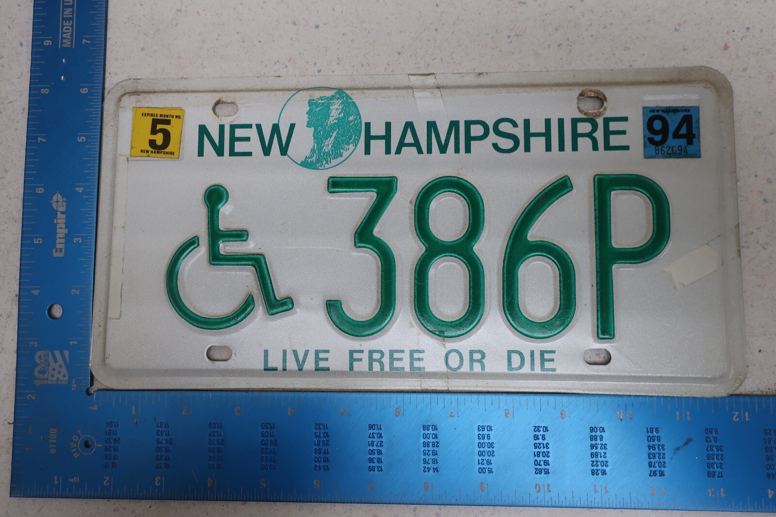 1994 94 New Hampshire NH License Plate Tag 386P Handicapped Natural ...