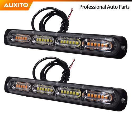 2x Amber/White 24LED Car Truck Strobe Light Flashing Bar Indicator ...