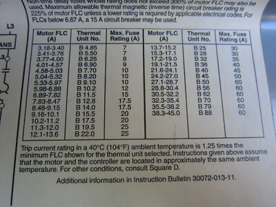 Overload Relay Thermal Unit Chart Thermal (Overload) Motor Relay