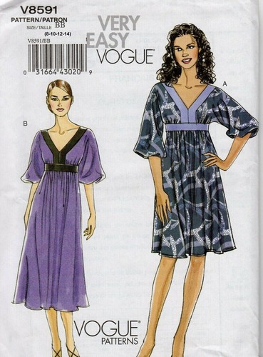 Easy Vogue 8591 Misses Dress V-neck, Dolman Sleeves Sewing Pattern ...