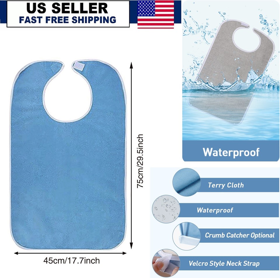 2Pcs Adult Bibs for Eating with Catch Bib-Washable Reusable Waterproof ...