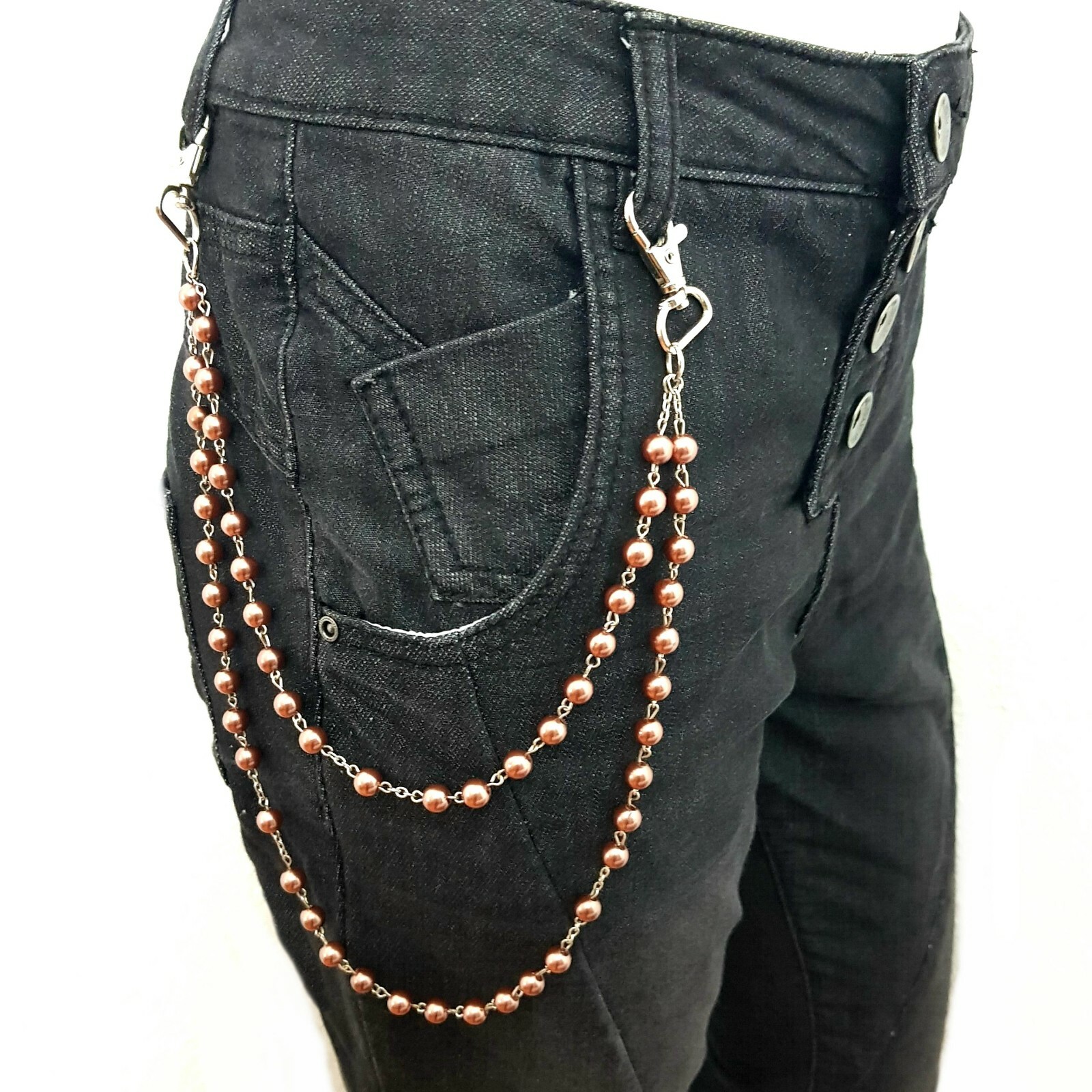 2reihige Pants Chain Pearl Necklace Bikerkette Beads Chain Beltchain ...