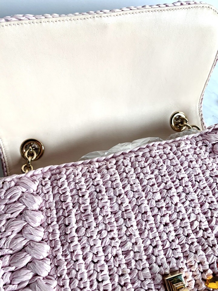 DOLCE & GABBANA MISS DOLCE PINK RAFFIA MULTI CRYSTAL LEATHER BAG ...