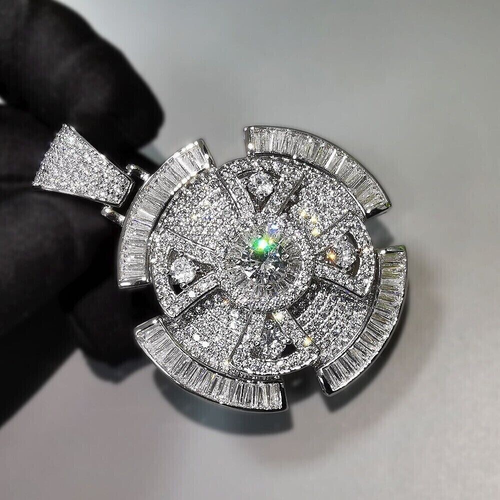 3Ct Round Lab-Created Diamond 14K White Gold Plated Halo Spinner Cross ...