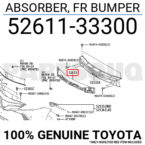5261133300 Genuine Toyota ABSORBER, FR BUMPER 52611-33300 | eBay
