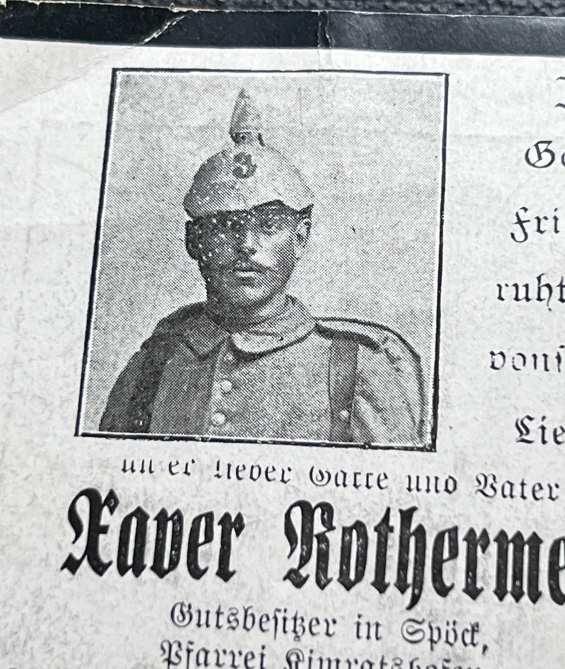WW1 German Imperial Army Death Card XAVER ROTHERMEL RIR2 KIA Arras 1916 ...