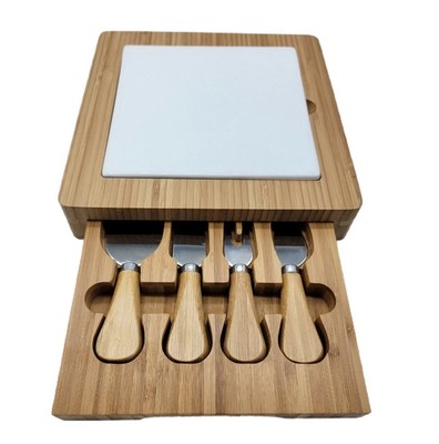 NIB Food Network Bamboo Block Cheese Set with Built-in Drawer Knife (4 ...