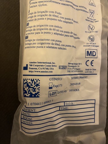 AMSINO AMSure AS116- 60cc (ml) Sterile Piston Enteral Irrig. Syringe 25 ...