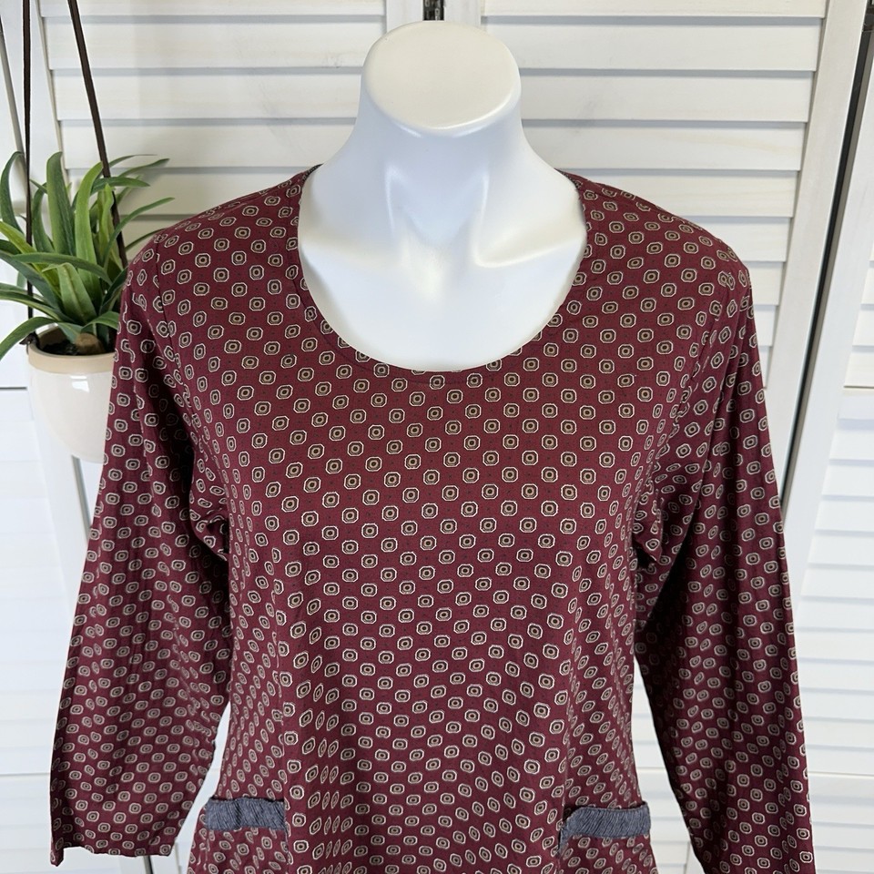 New Tulip Clothing Red Tunic Blouse Top A Line Geometric Long Sleeve ...
