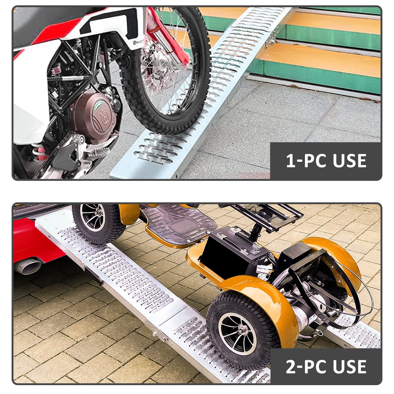 2 x Foldable Aluminum Steel Loading Ramp Mower Bike Vehicle Garage Tool ...
