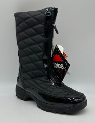 Totes Diamond Black Synthetic Quilted Zip Tall Winter Boots Women's ...