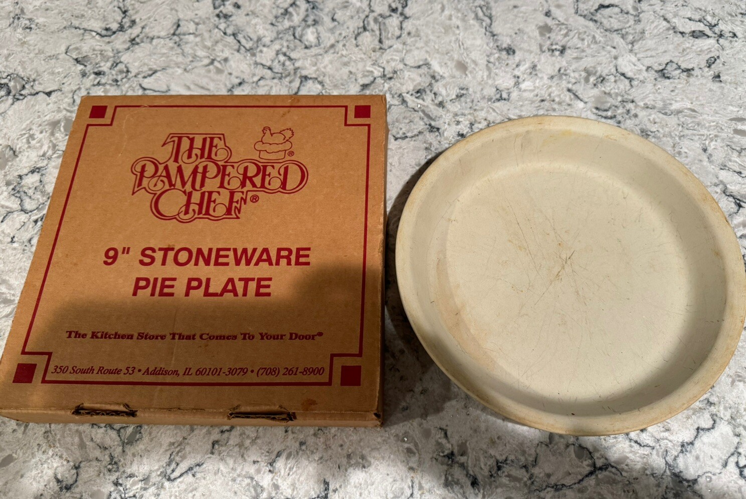 Vintage Pampered Chef Stoneware 9 inch Round Pie Plate Unglazed W/Box ...