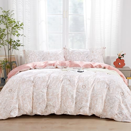 Leaves Pattern Duvet Cover Set 3pcs Queen Size Pink Queen (90"x90 ...