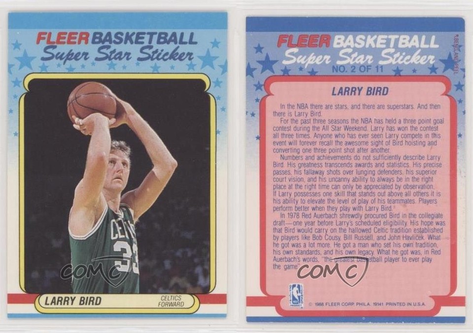 1988-89 Fleer Super Star Sticker Larry Bird #2 HOF 0ae6 | eBay
