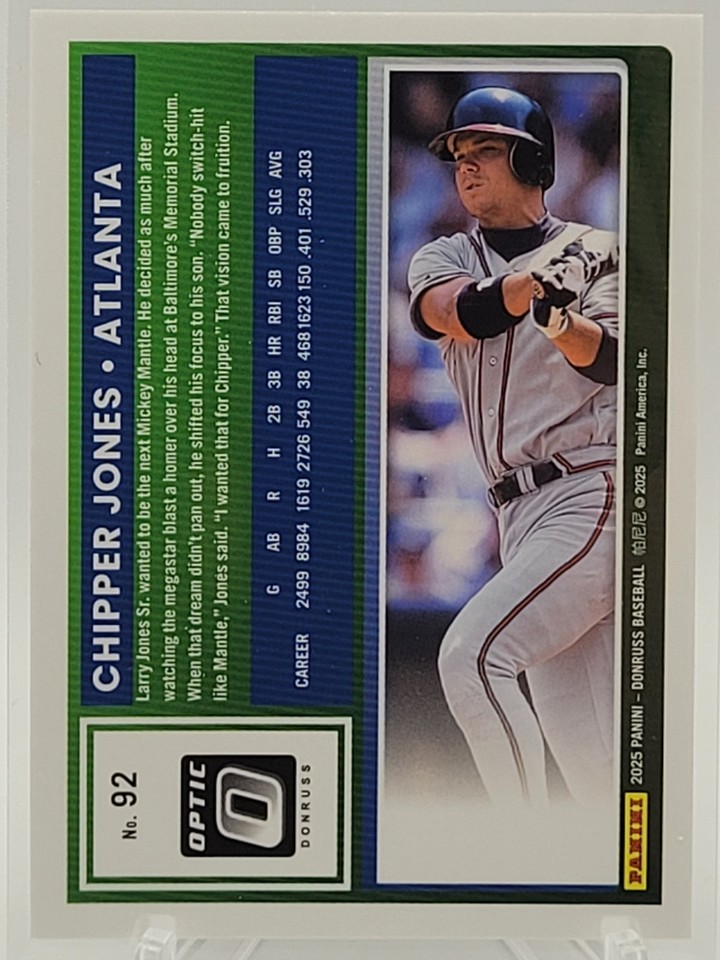 2025 Panini Donruss - Optic Chipper Jones #92 (HOF) | eBay