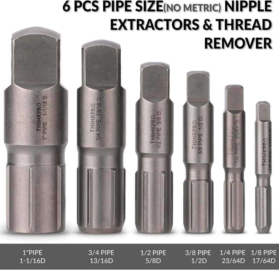 6 Pcs Pipe Extractor Set, 1/8 PIPE to 1" Tough Steel Extractors for ...