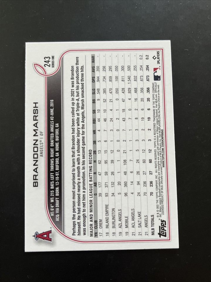 BRANDON MARSH-2022-Topps-"True"-Rookie Card #243 (New)-Phillies-Mint C4 ...