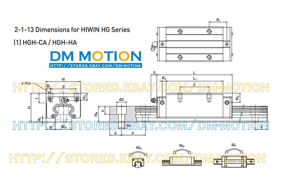 HIWIN HGR15 800mm Linear guide rail 4Pcs HGH15CA carriages 100% Genuine ...