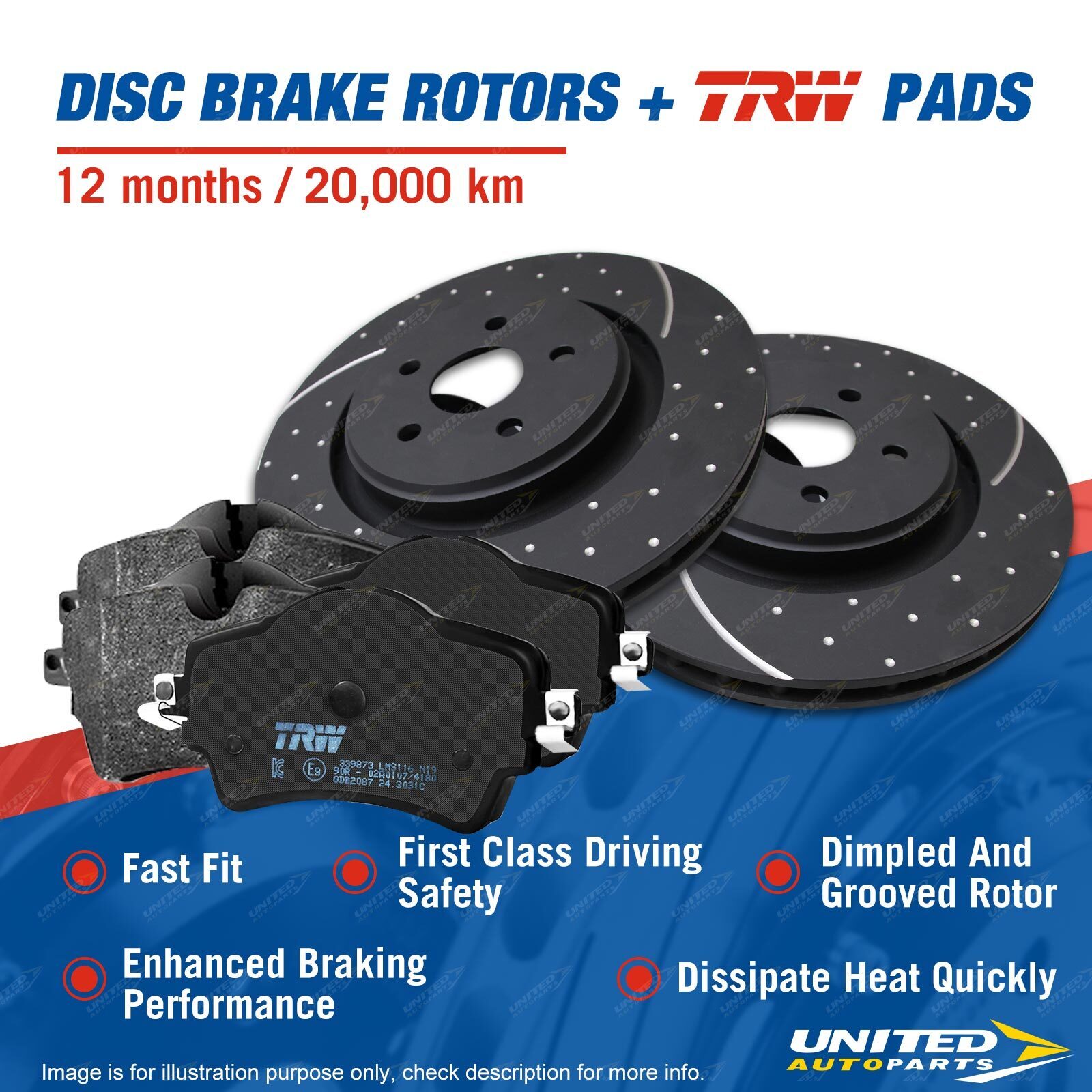 Front Slotted Disc Brake Rotors TRW Pads for Toyota LiteAce Tarago ...
