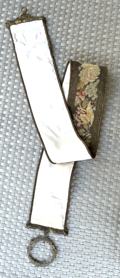 Vintage Needlepoint Floral Bell Pull Embroidered with Brass Hangers- 58 ...