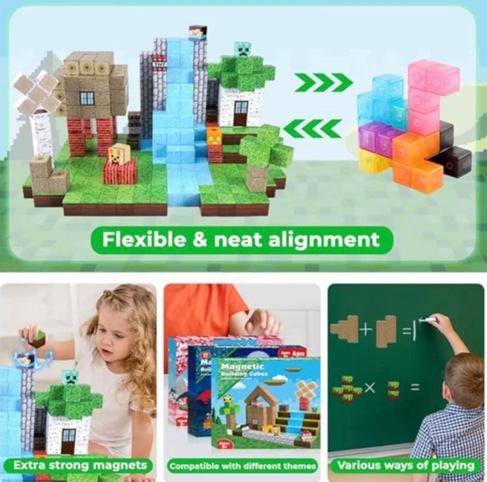 100 PCS Magnetic Building Blocks Mine World Magnetic Cave World Brick ...