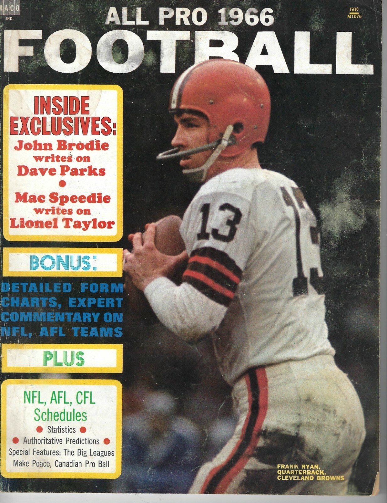 1966 All Pro Football magazine Frank Ryan Cleveland Browns NFL AFL CFL ...