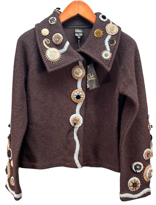 CoVelo Wool Jacket Wearable Art Applique Embellished Size SMALL ...