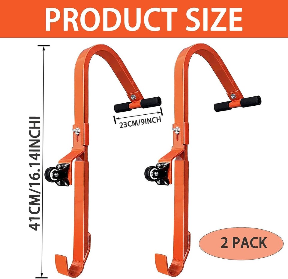 2 Pack Steel Ladder Roof Hook Stabilizer with Wheel Rubber Grip T-Bar ...
