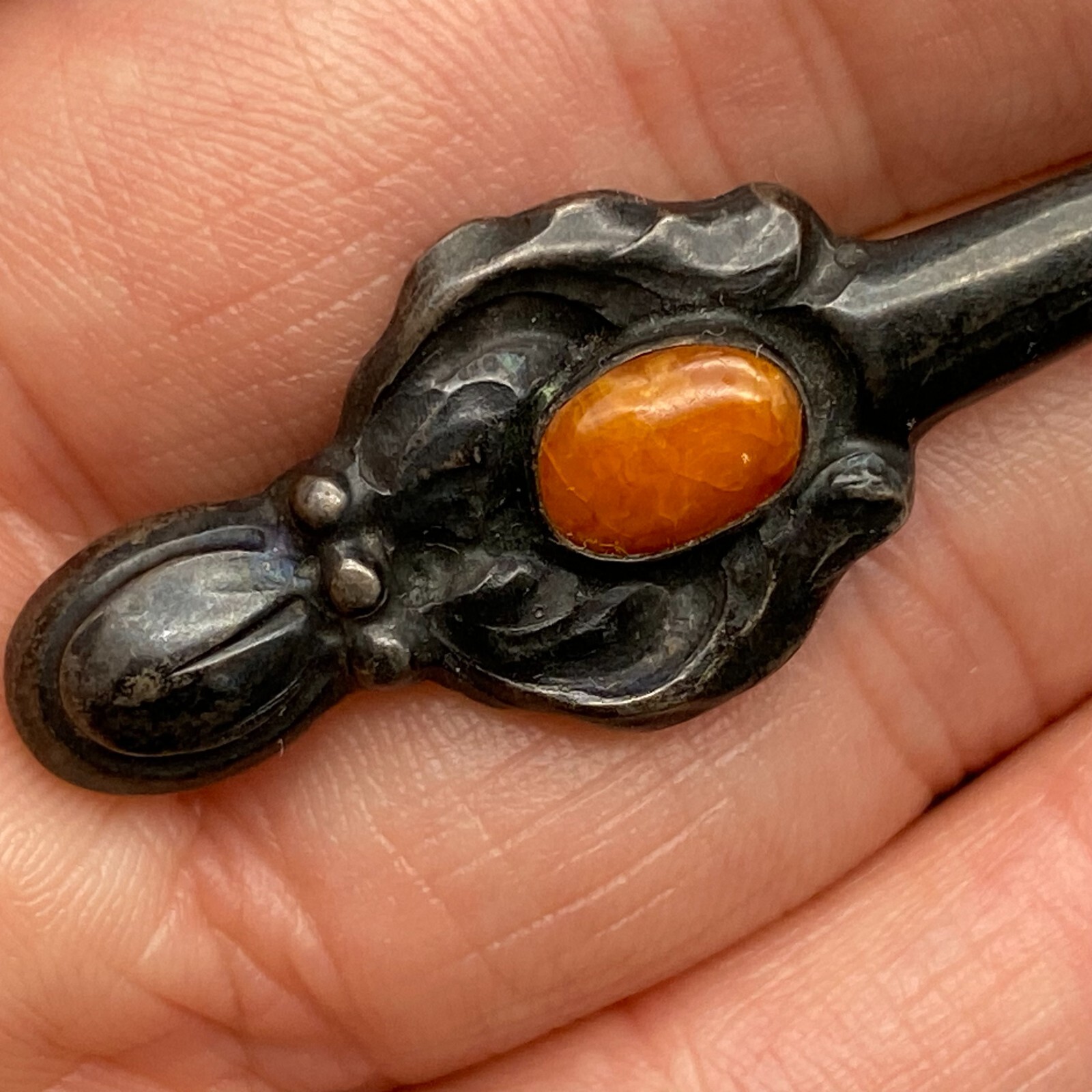 Vintage Norway Amber Continental Silver 830S Pin Broo… - Gem