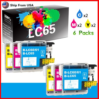 (6PK,2C2M2Y) LC65 Ink Cartridge LC-65 for MFC-J415W J655W J630W ...