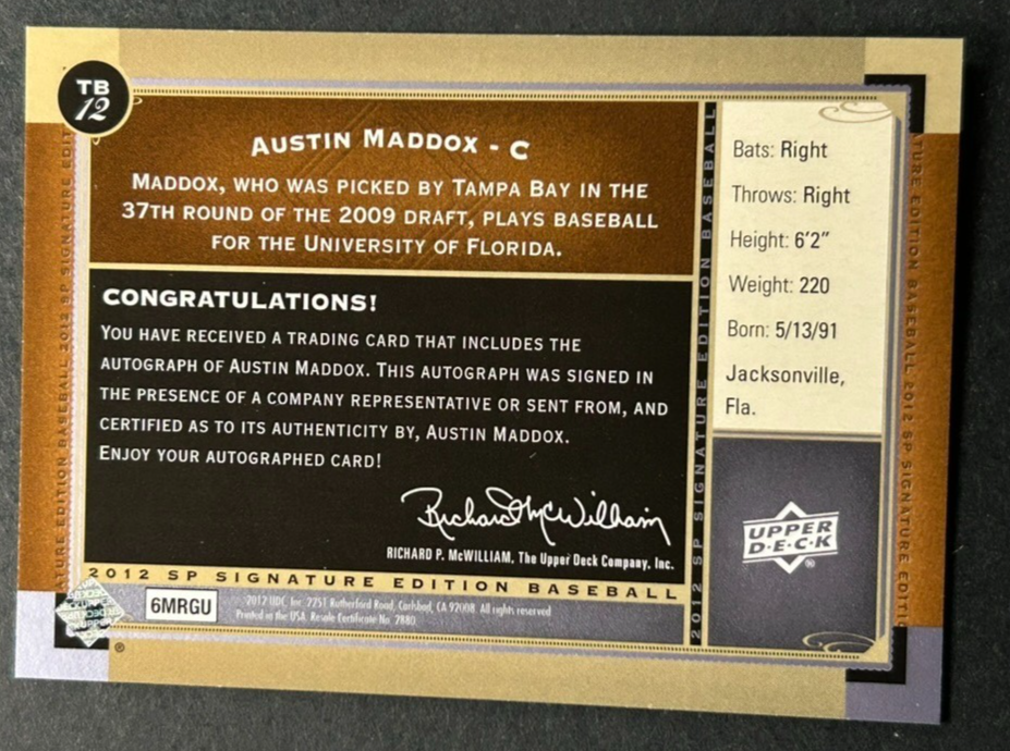 2012 SP Signature Edition - Austin Maddox #TB12 Tampa Bay Rays - AUTO ...