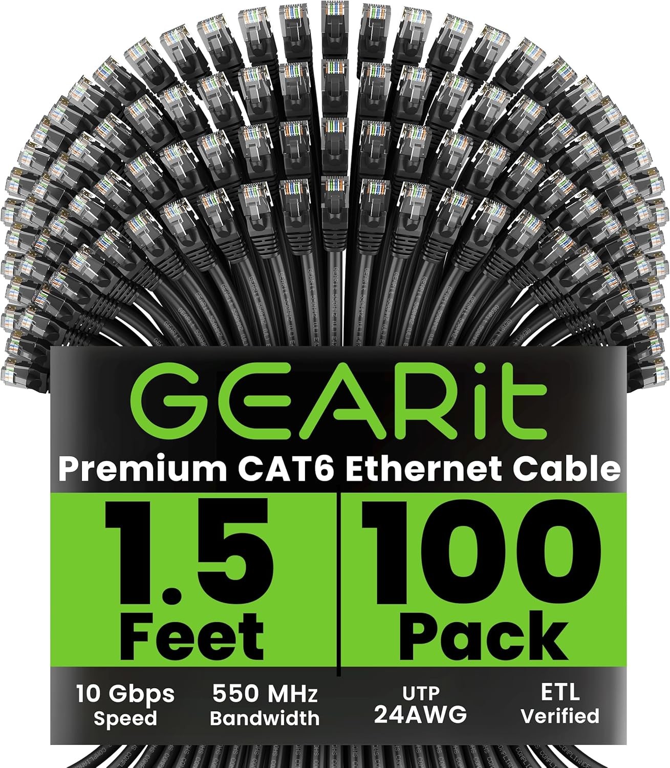 GEARit Cat 6 Ethernet Cable Pack - 100-Pack 1.5 ft Feet (100-Pack ...